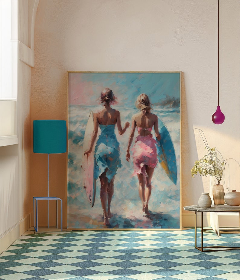 Vintage Beach Print Coastal Painting Printable Wall Art Coastal Surf up ...