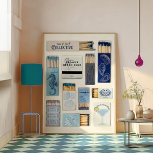 Vintage Matchbox Print, Trendy Matches Poster, Retro Coastal Matchbook ...