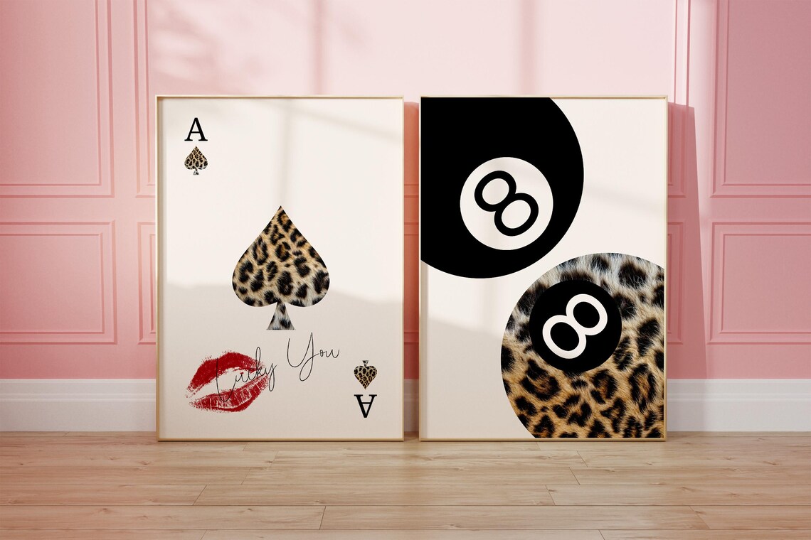 Vintage Print Trendy Leopard Cheetah Print Lucky You Poster 8 Pool Ball ...