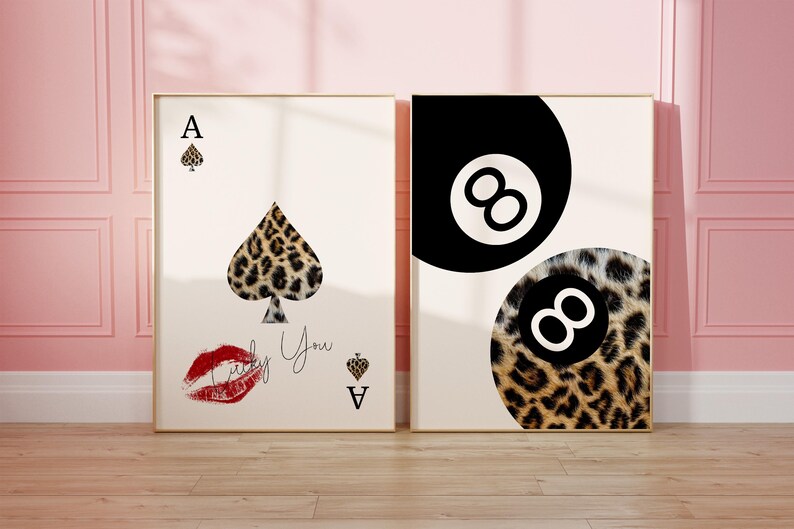 Vintage Print Trendy Leopard Cheetah Print Lucky You Poster 8 Pool Ball ...