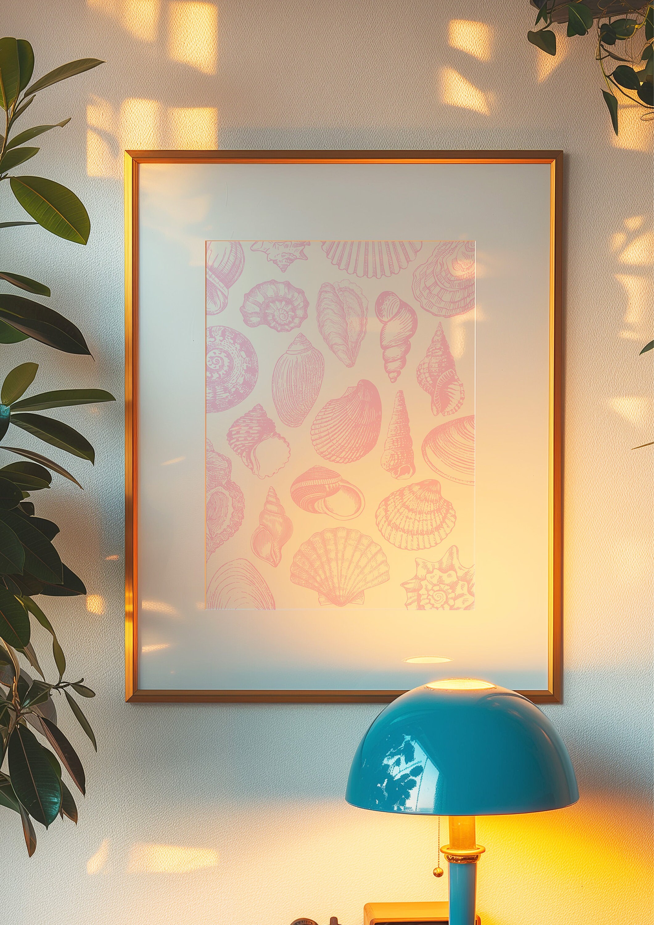 Sea Shells Pastel Pink Print Vintage Line Art Coastal Granddaughter ...