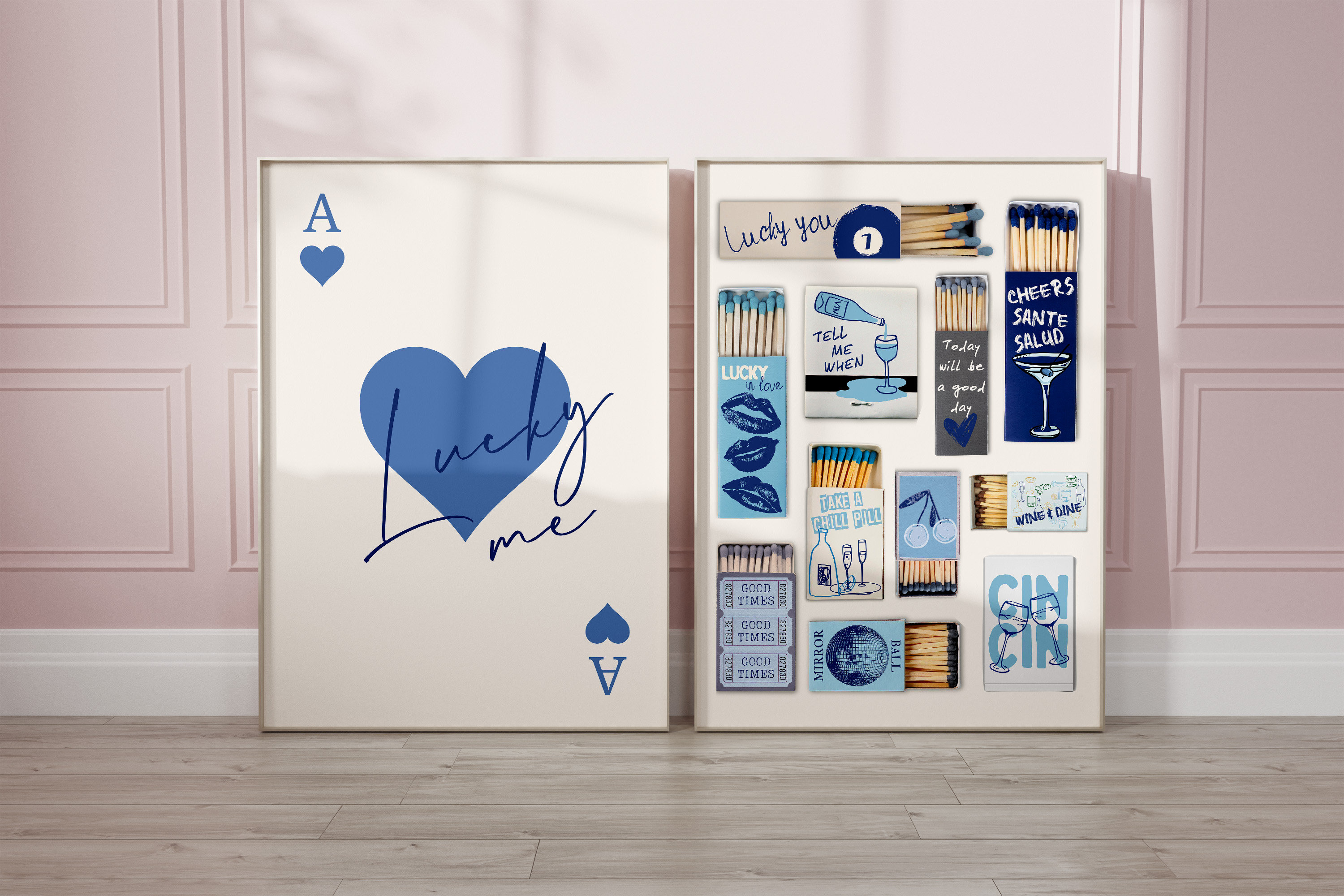 Vintage Matchbox Print Trendy Ace of Hearts Print Set of 3 Lucky You ...