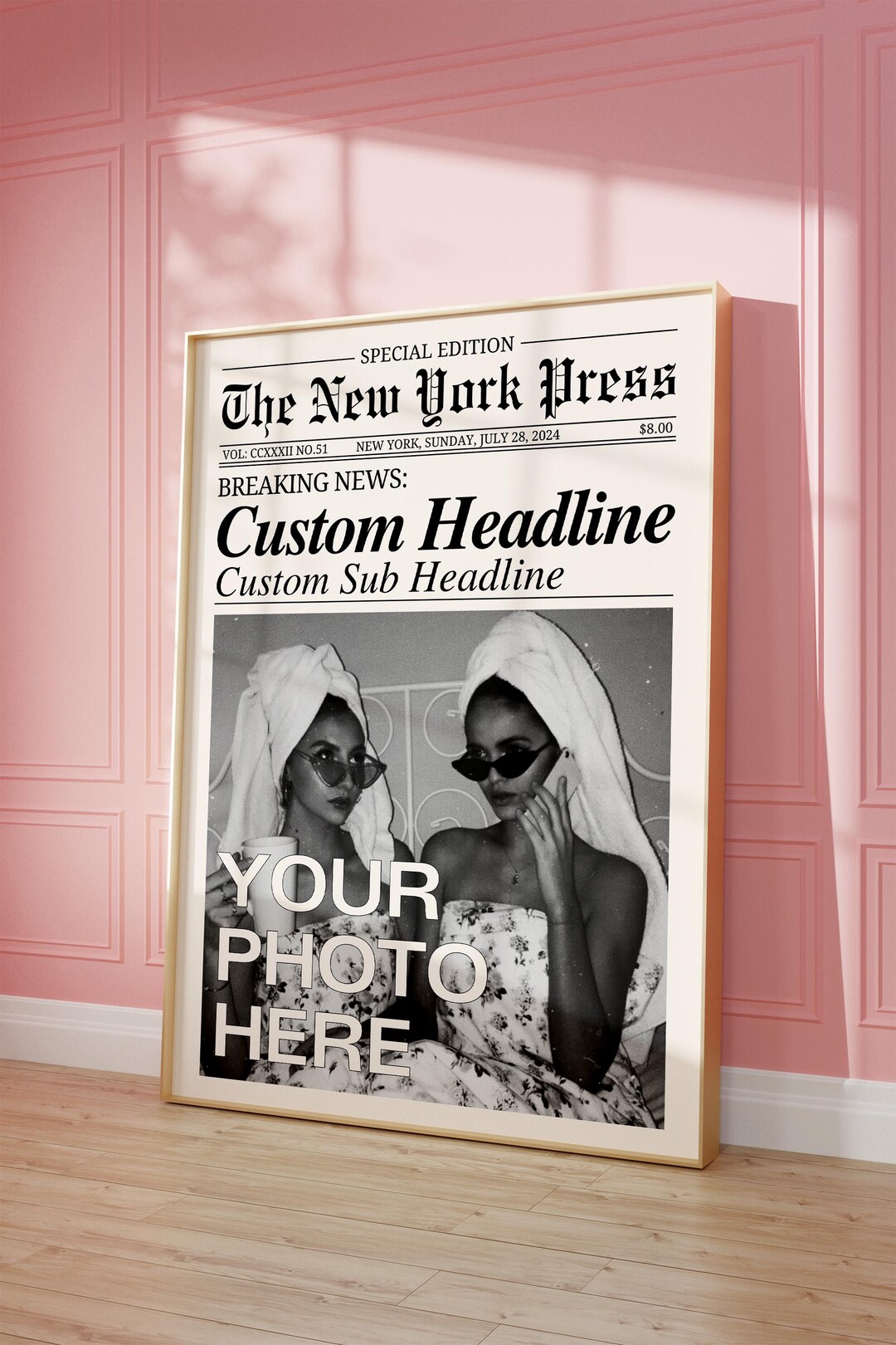 CUSTOM Newspaper Print, Personalized New York News Wall Art, College ...