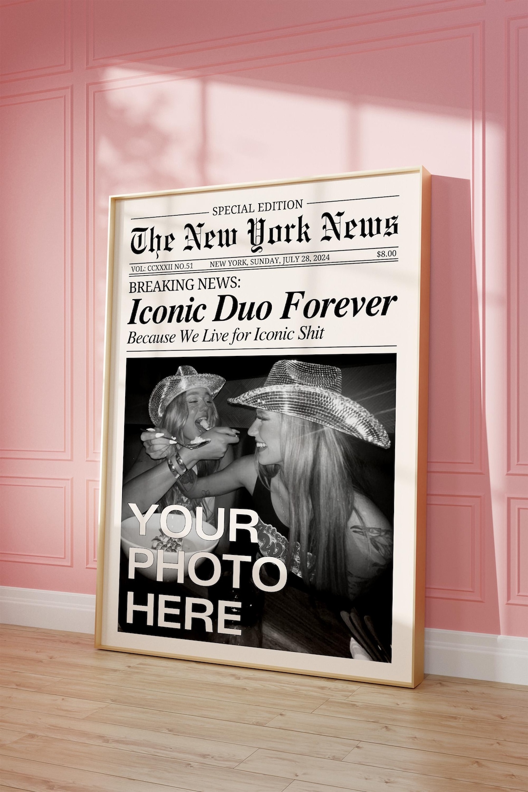 CUSTOM Newspaper Print, Personalized Best Friends Print, Retro Bestie ...