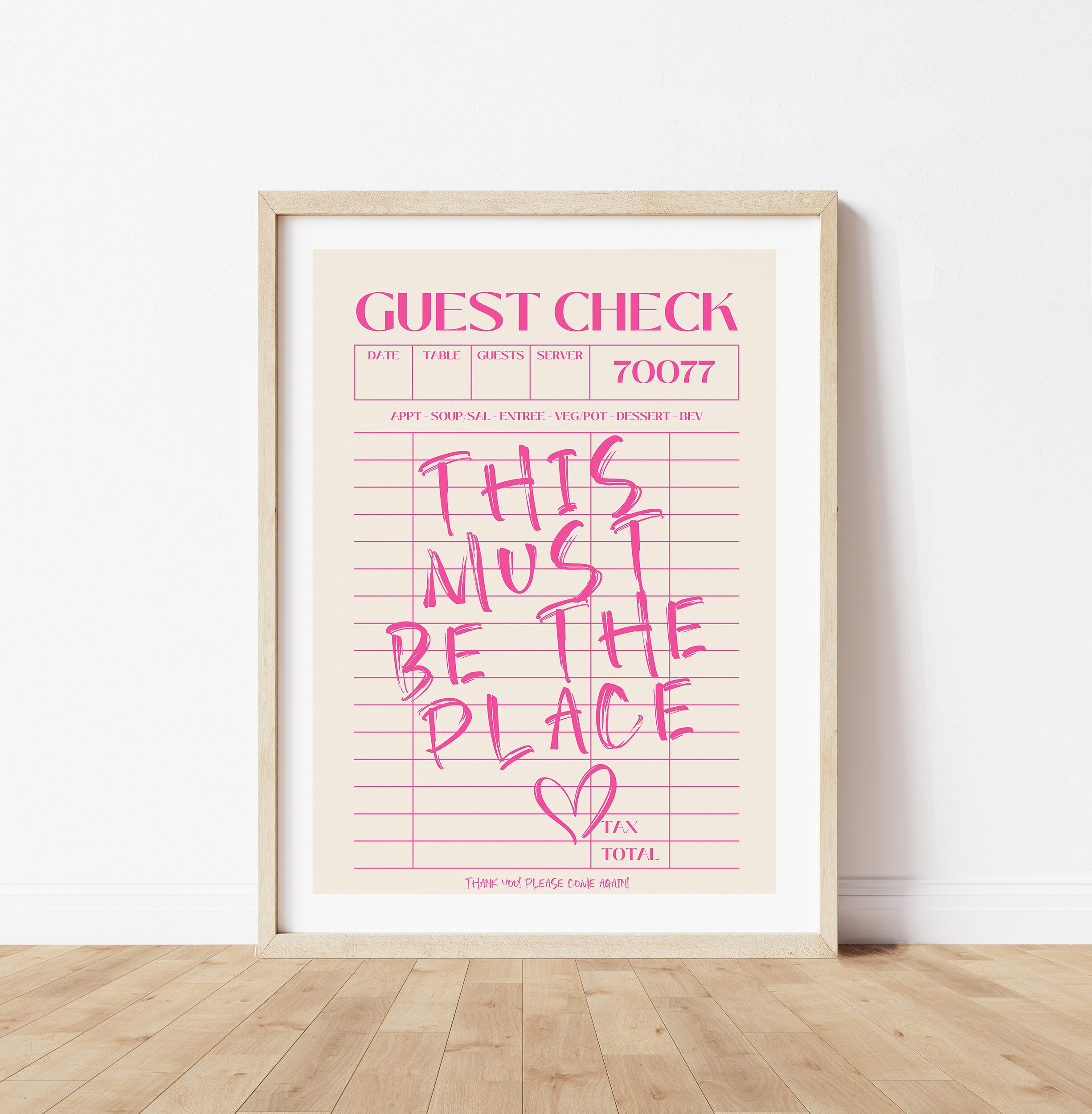 Pink Guest Check Print Trendy Wall Art Retro Wall Art This - Etsy