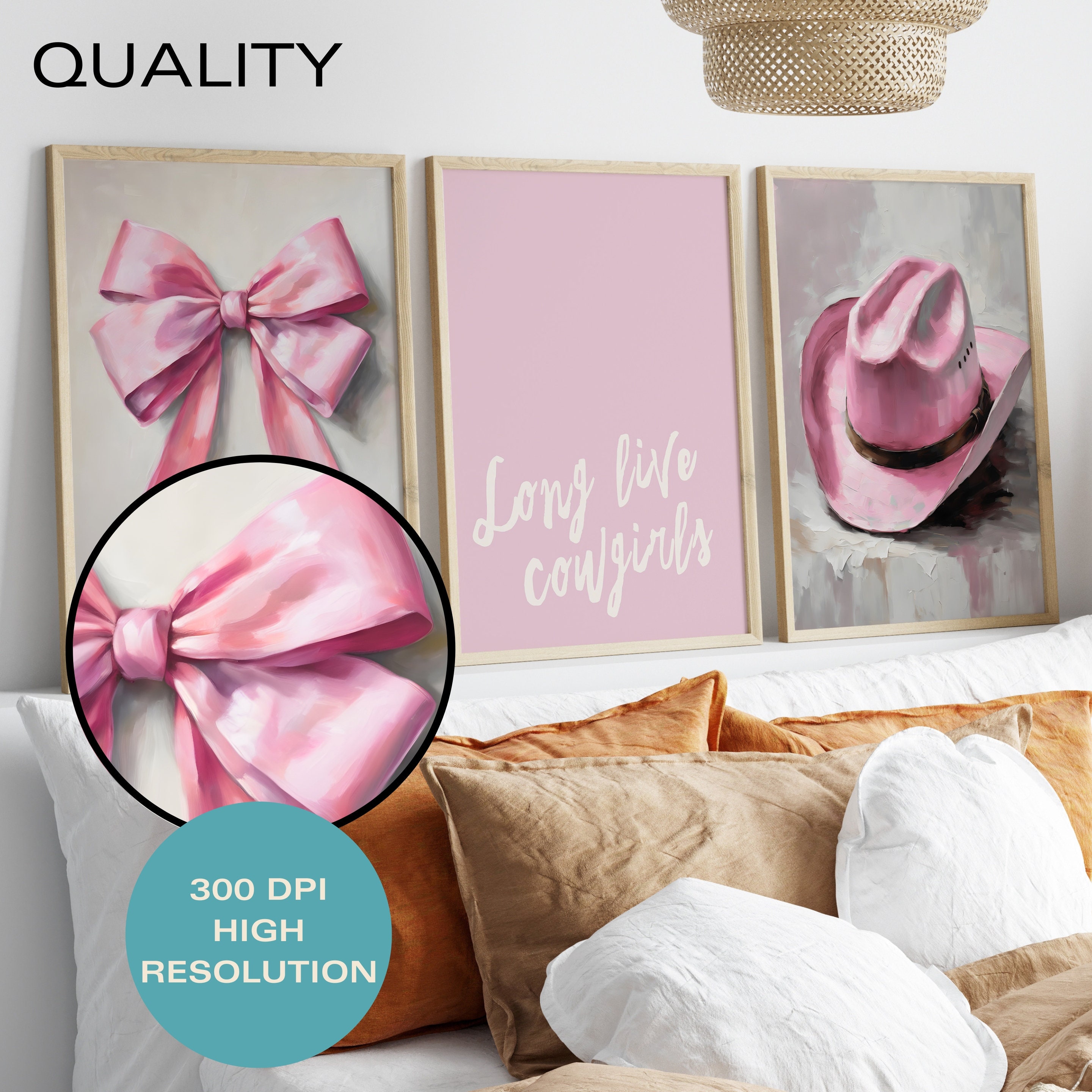 Trendy Coastal Cowgirl Western Dorm Room Bows Wall Art Set of 3 Trendy ...