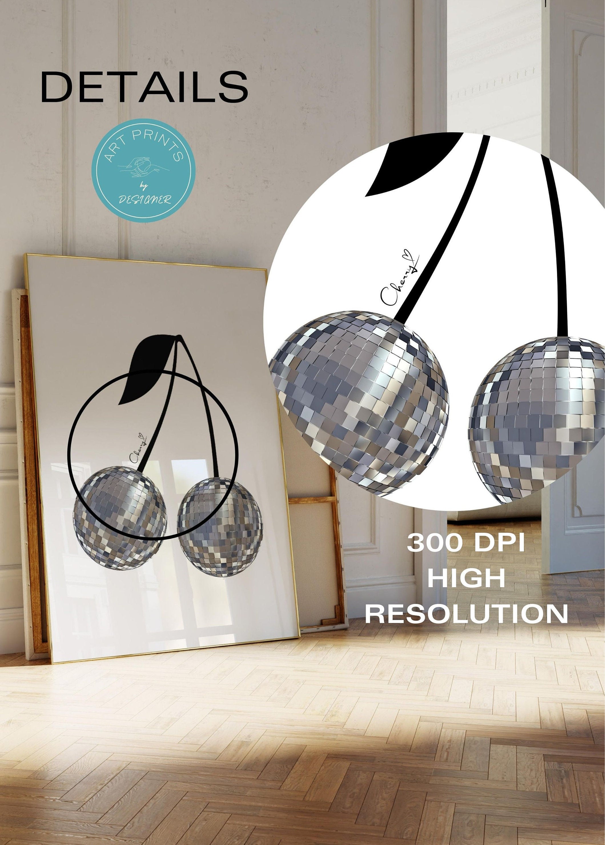 Disco Ball Print Trendy Wall Art Cherry Disco Balls Preppy - Etsy