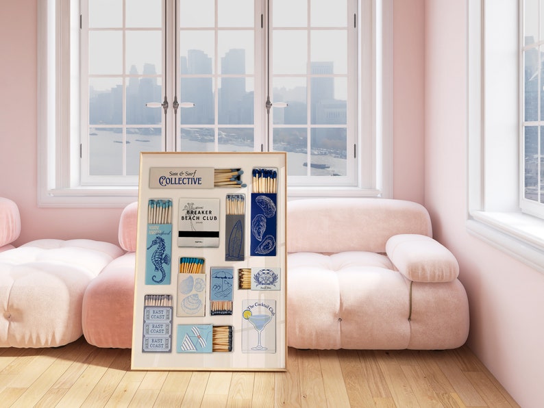 Vintage Matchbox Print, Trendy Matches Poster, Retro Coastal Matchbook ...