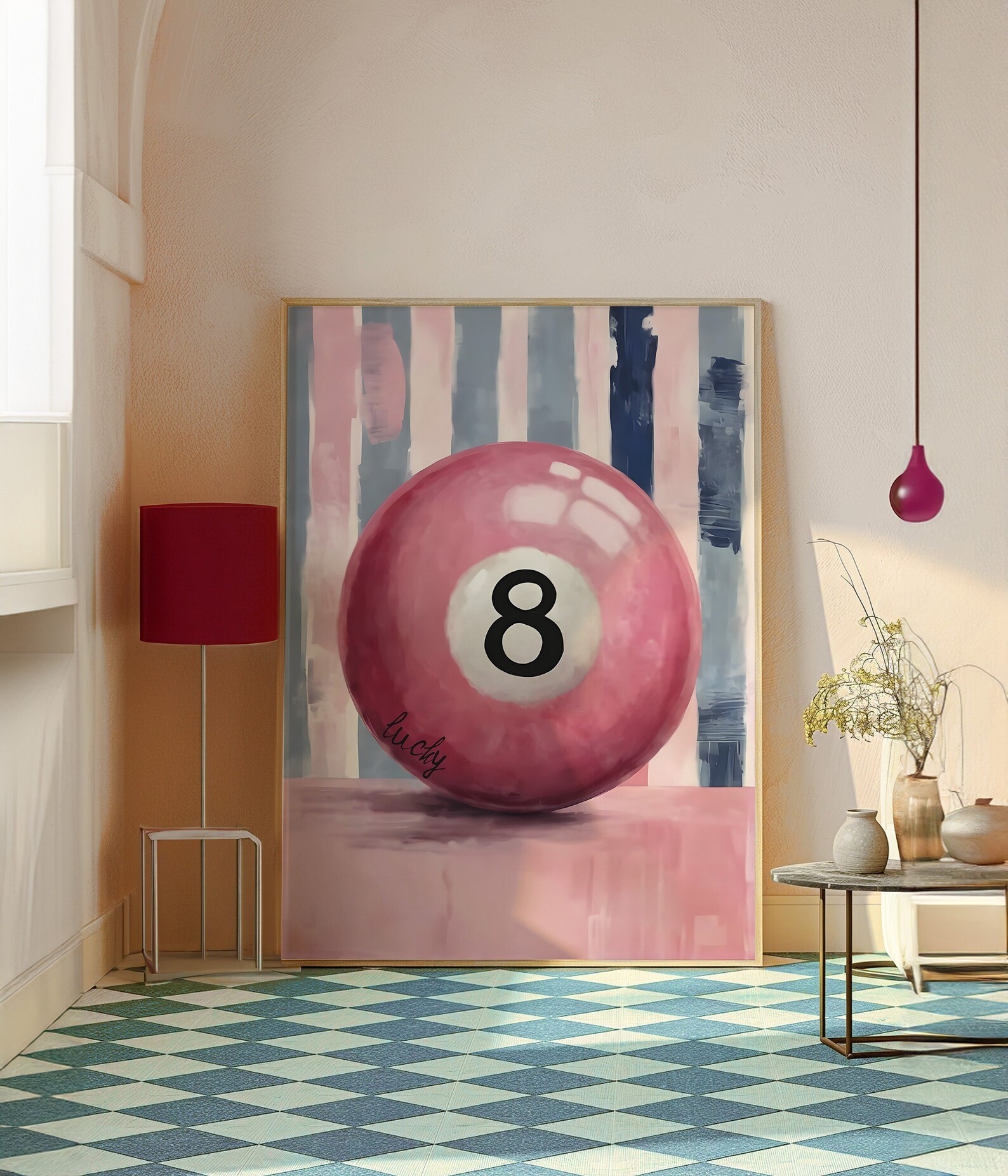 Trendy Lucky You Print Vintage Pool Ball Print Lucky 8 Ball Retro Wall ...