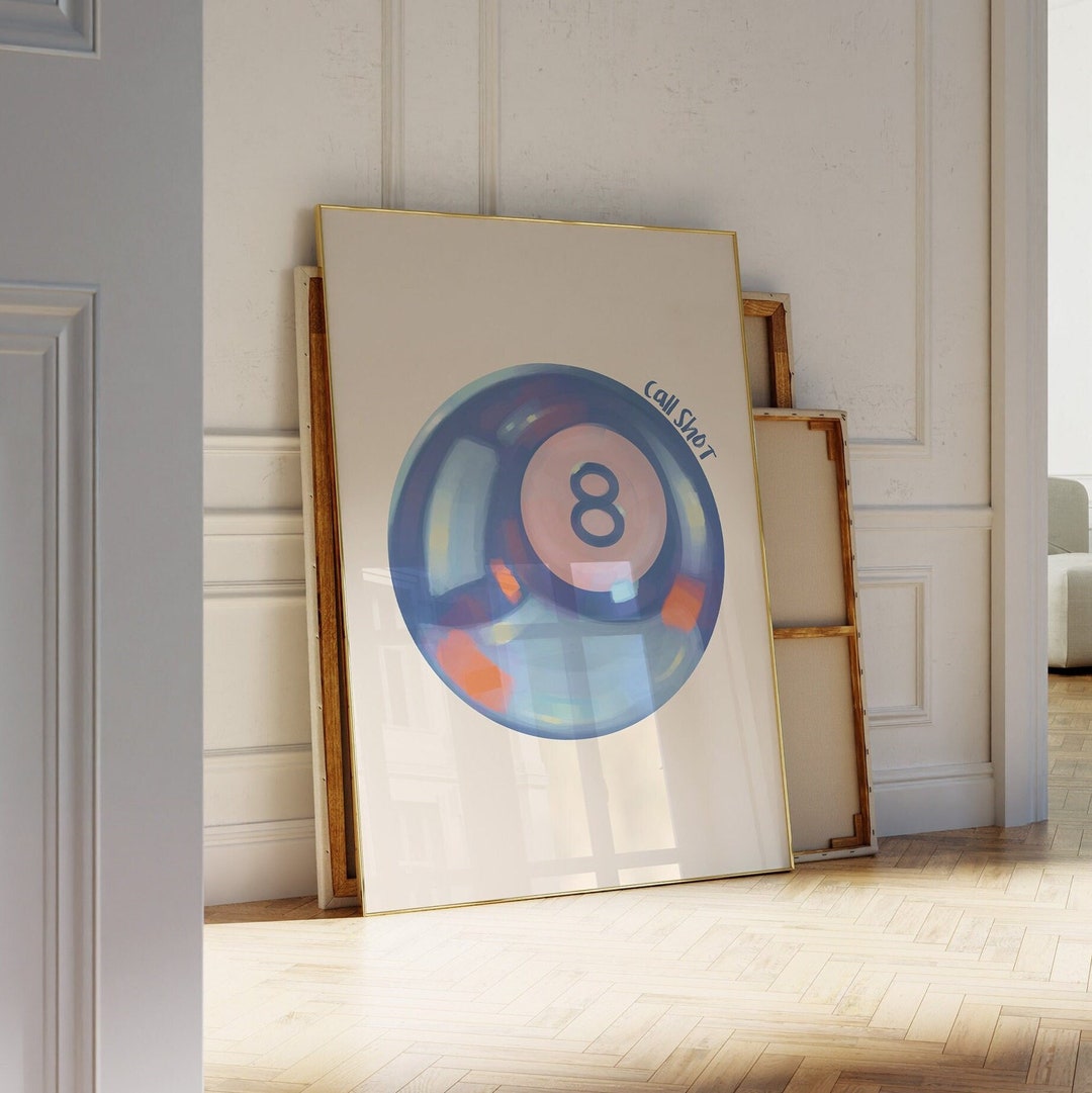 Vintage Pool Ball Print, Lucky 8 Ball Wall Art, Retro Hand Drawn Poster ...