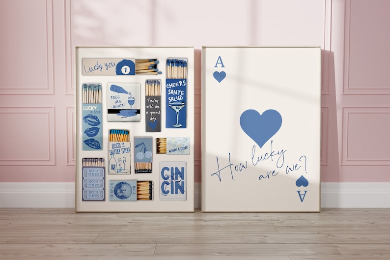 Vintage Matchbox Print Trendy Ace of Hearts Print Set of 3 Lucky You ...
