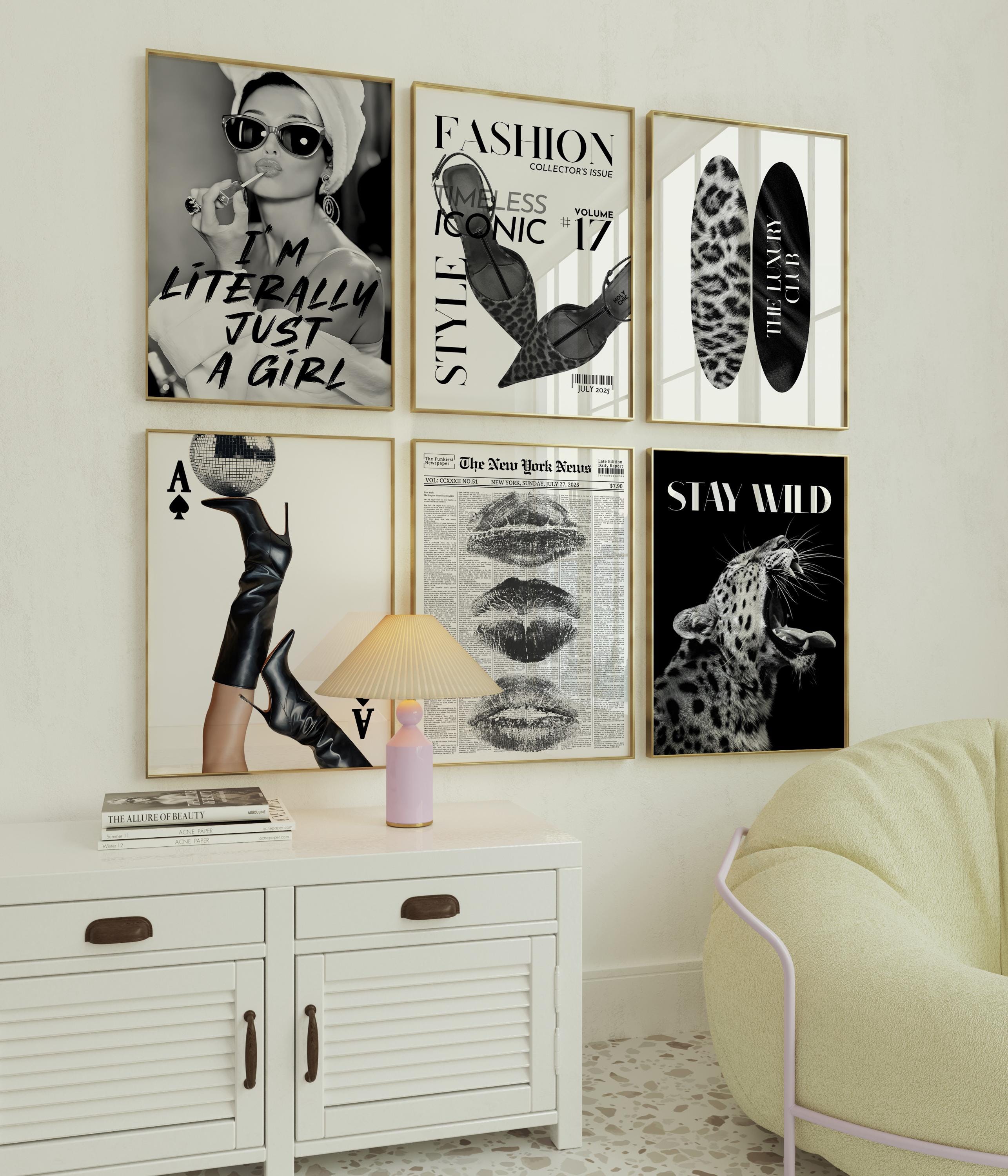 Retro Girly Gallery Wall Set of 6, Trendy Leopard Print, Aesthetic ...