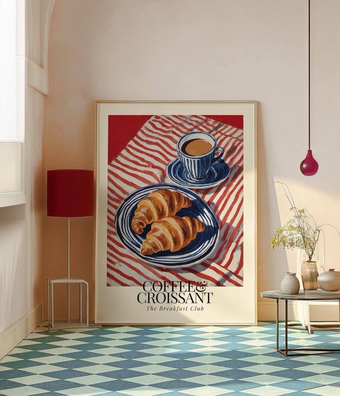 Coffee and Croissant Print Contemporary Painting Food and Drink Poster ...