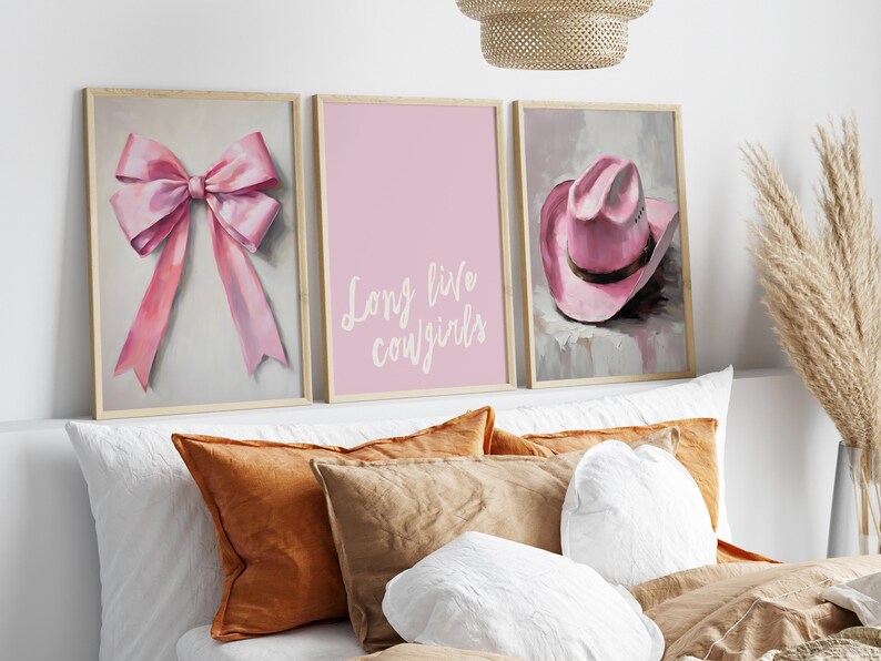 Trendy Coastal Cowgirl Western Dorm Room Bows Wall Art Set of 3 Trendy ...