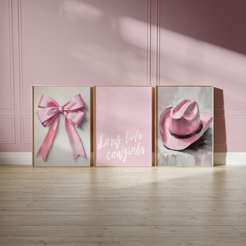 Trendy Coastal Cowgirl Western Dorm Room Bows Wall Art Set of 3 Trendy ...