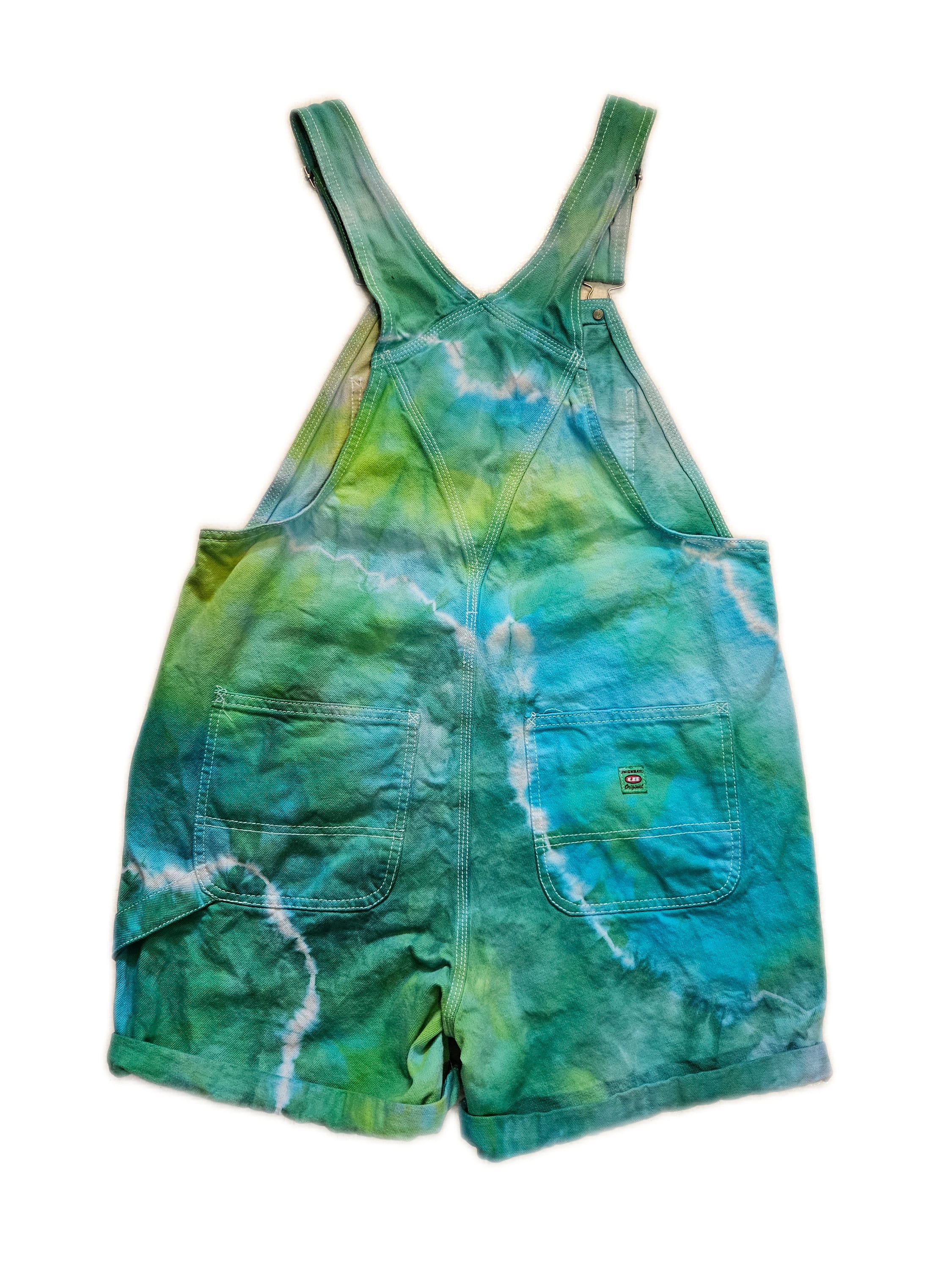 Large Tie Dye Overall, Short Length Overall, Green Teal Lime Tie Dye ...