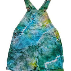 Large Tie Dye Overall, Short Length Overall, Green Teal Lime Tie Dye ...