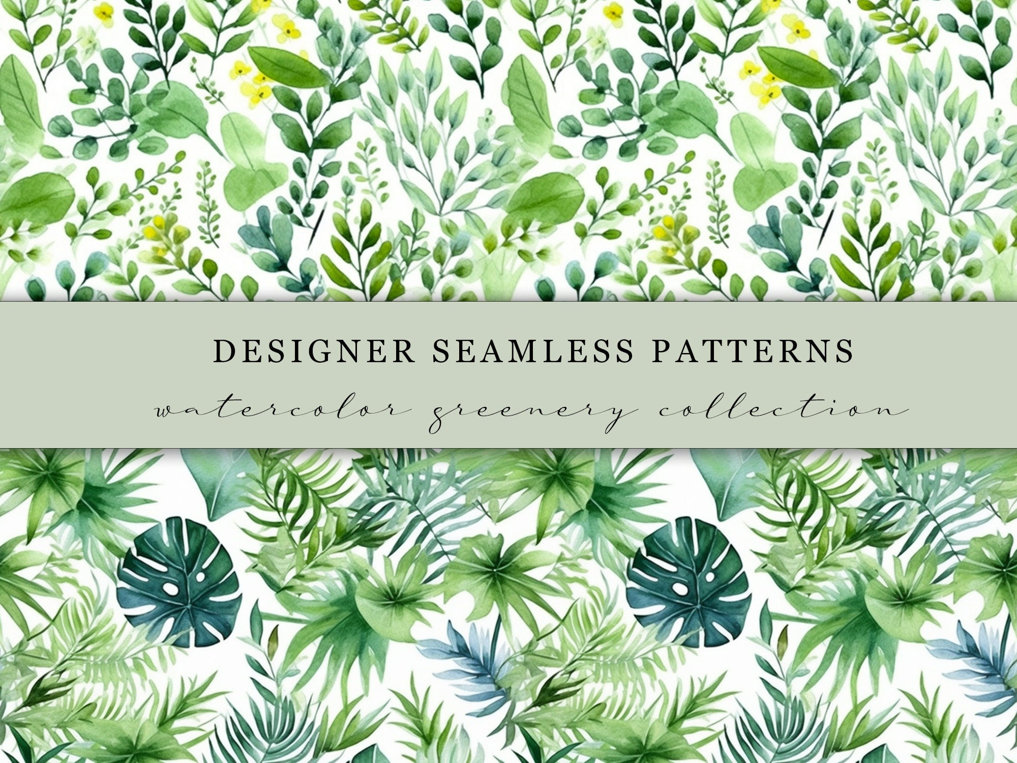 Watercolor Greenery Collection Designer Seamless Patterns || Seamless ...