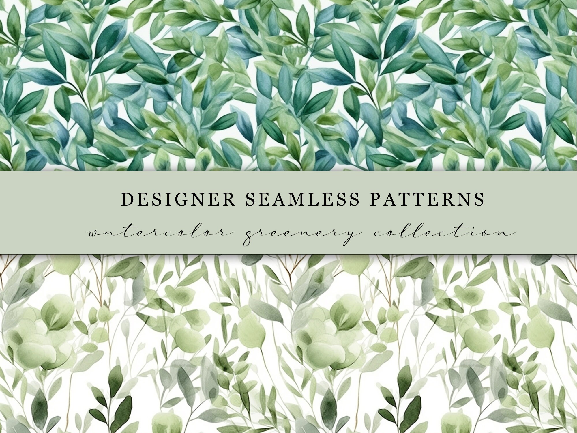 Watercolor Greenery Collection Designer Seamless Patterns || Seamless ...