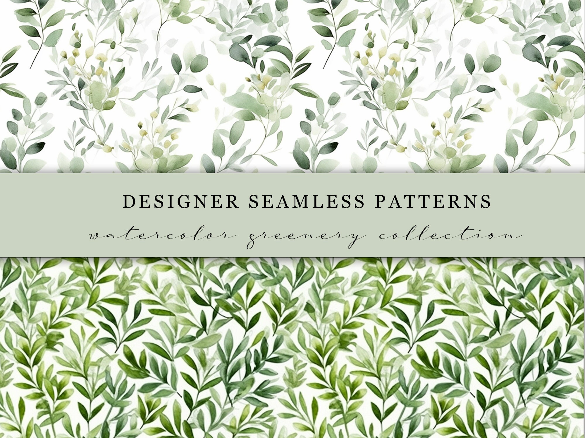 Watercolor Greenery Collection Designer Seamless Patterns || Seamless ...