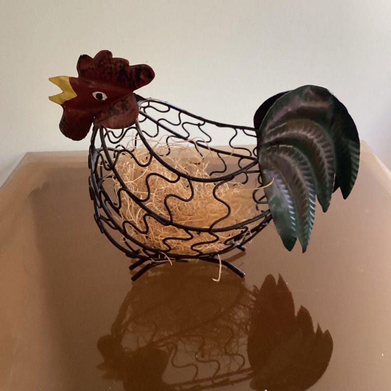 Antique Rooster Chicken Wire Egg Basket Country Farmhouse Decor - Etsy
