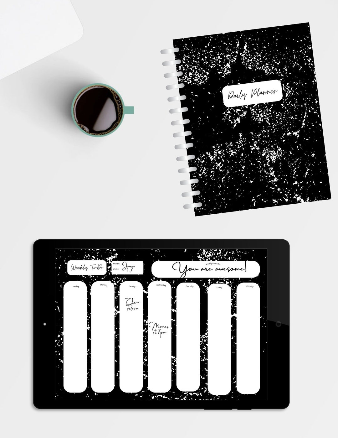 Digital or Printable Weekly - Daily - Monthly Planner - Undated - Black ...