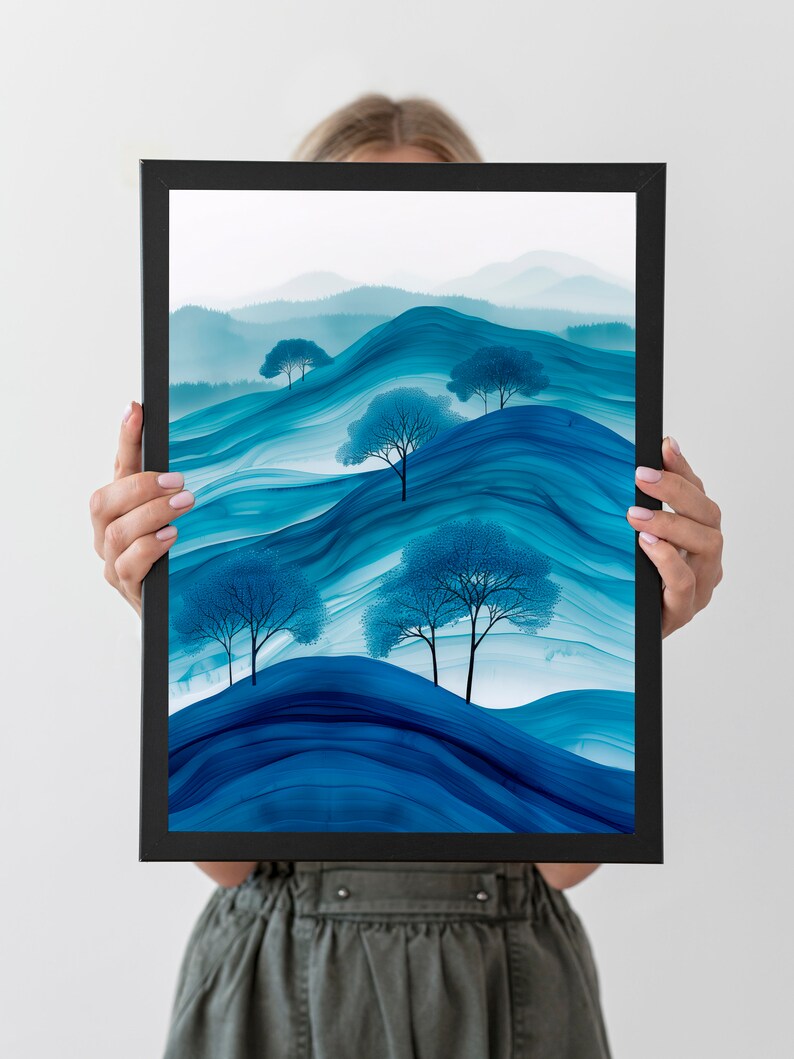 Abstract Paintings of Blue Trees Matte Canvas Stretched Blue Trees ...