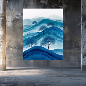 Abstract Paintings of Blue Trees Matte Canvas Stretched Blue Trees ...
