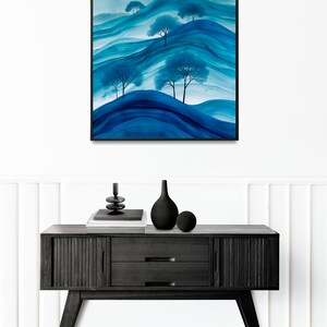 Abstract Paintings of Blue Trees Matte Canvas Stretched Blue Trees ...