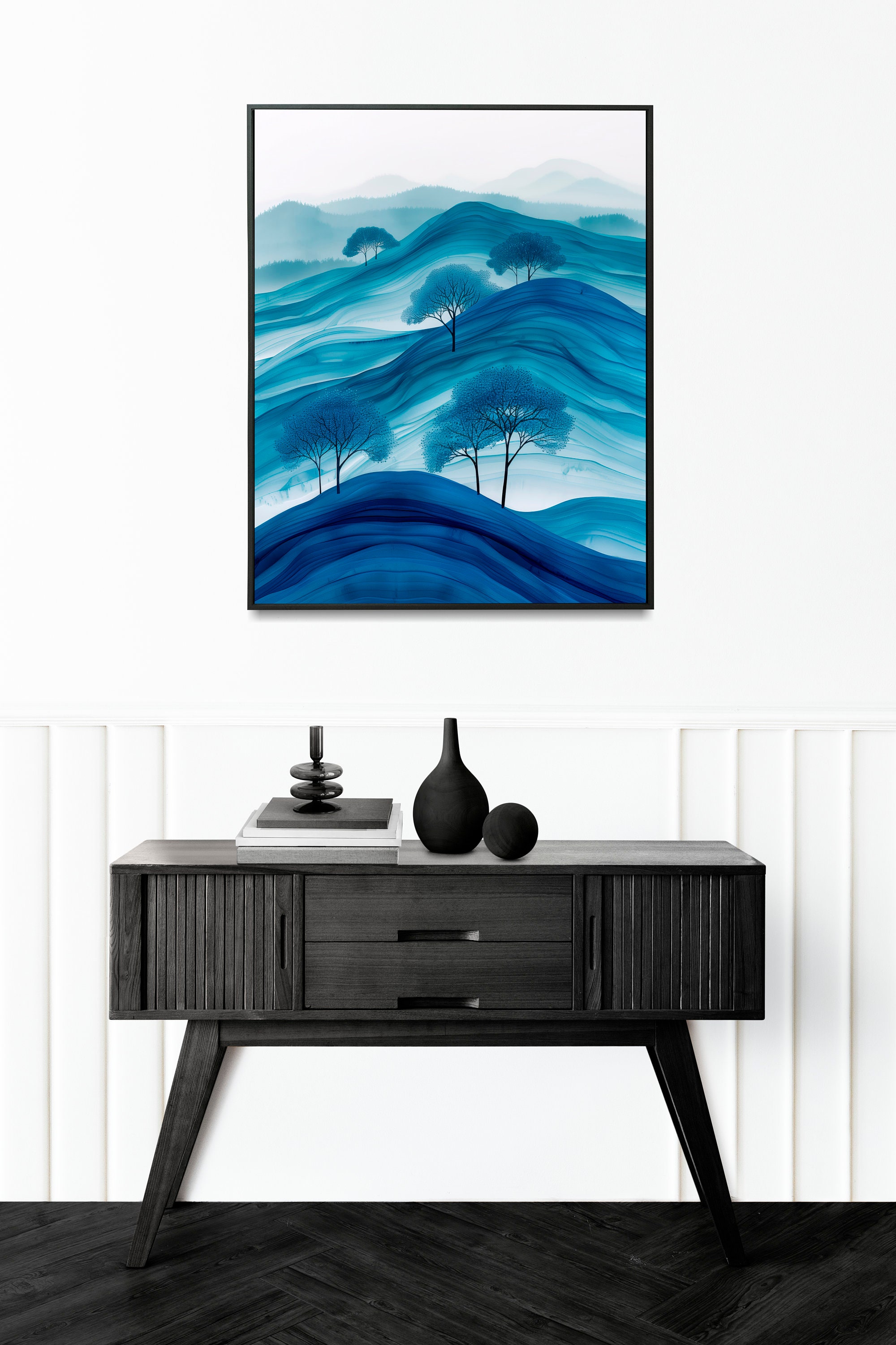 Abstract Paintings of Blue Trees Matte Canvas Stretched Blue Trees ...