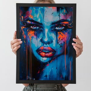 Urban Street Art Canvas Colorful Drip Painting Vibrant Beautiful Girl ...