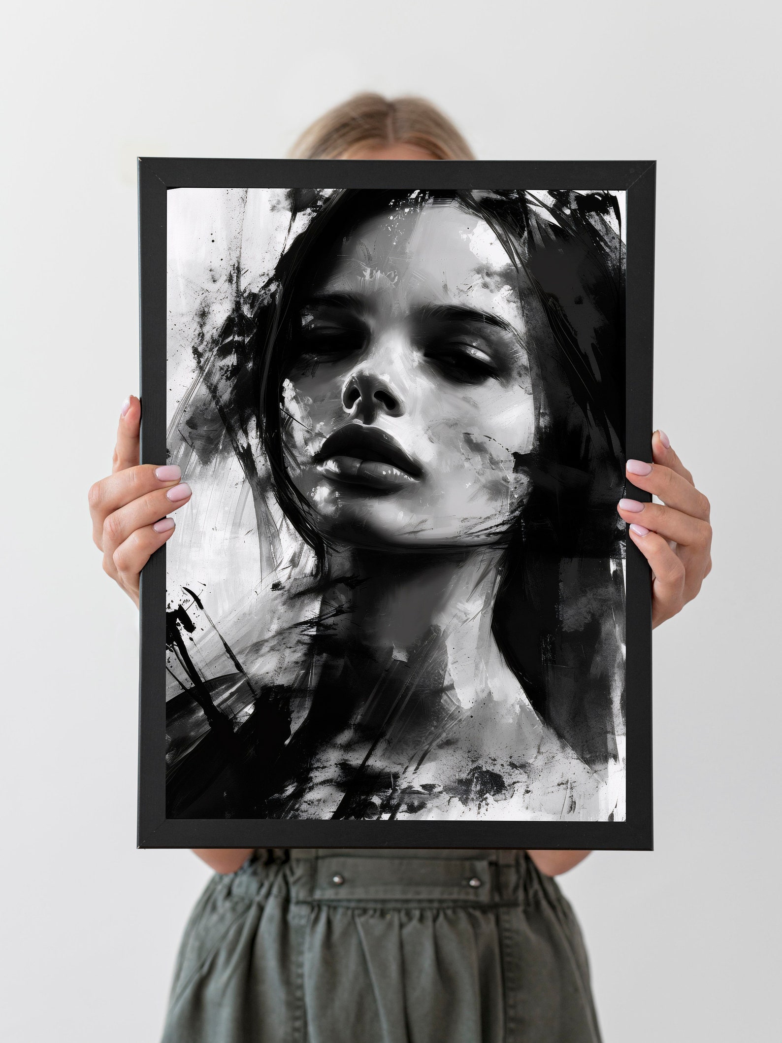 Woman's Face Portraint Dramatic Black and White Portraits Canvas Oil ...