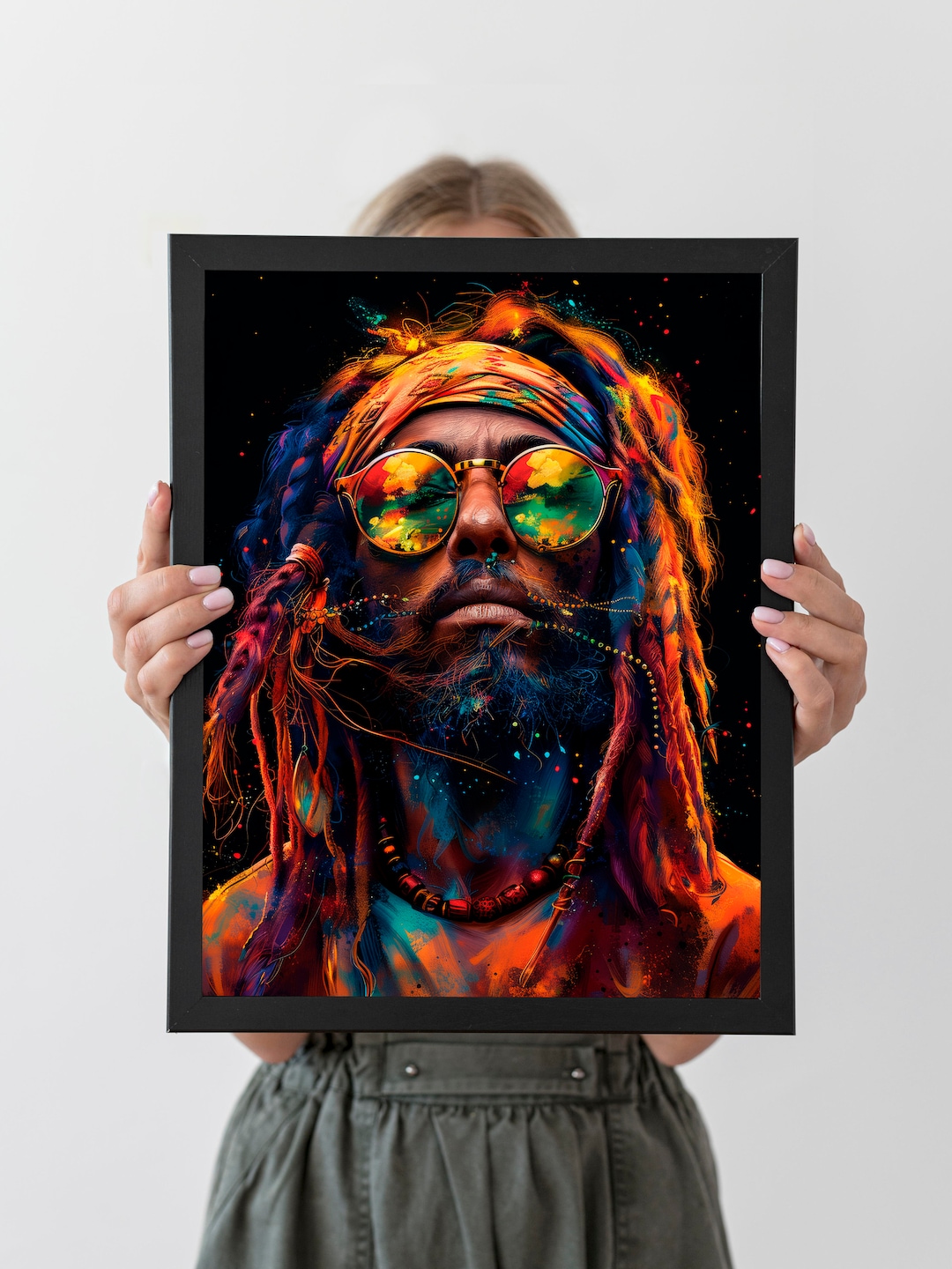 Rasta Man With Dreadlocks and Sunglasses With Colorful Splashes Matte ...