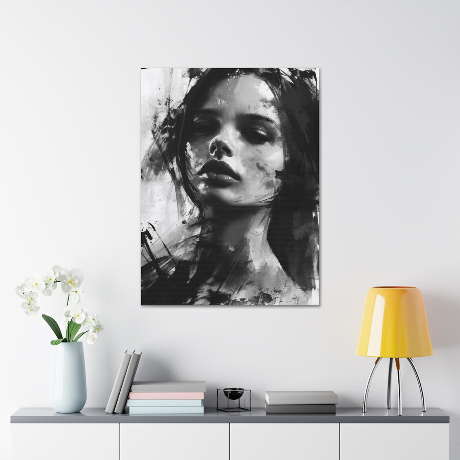 Woman's Face Portraint Dramatic Black and White Portraits Canvas Oil ...