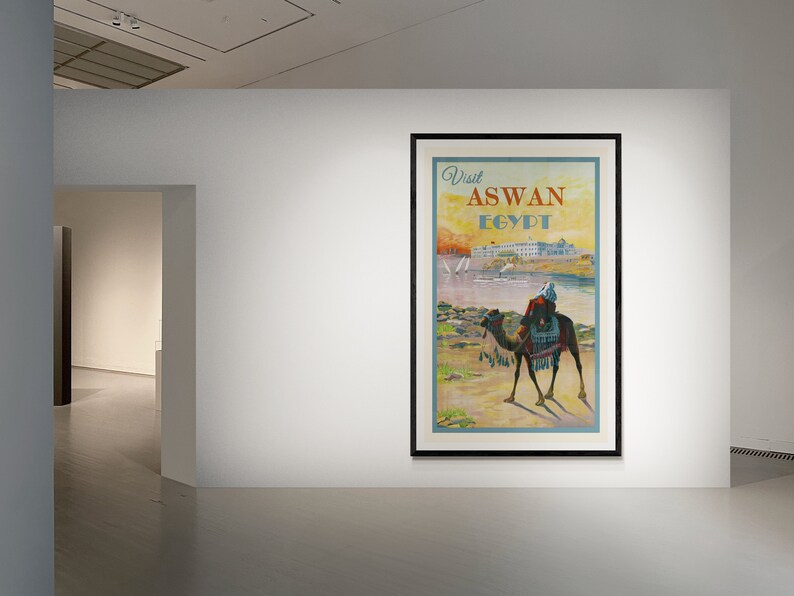 Aswan, Egypt Travel Poster Ancient Art Nile River Exotic Art Wall Decor ...