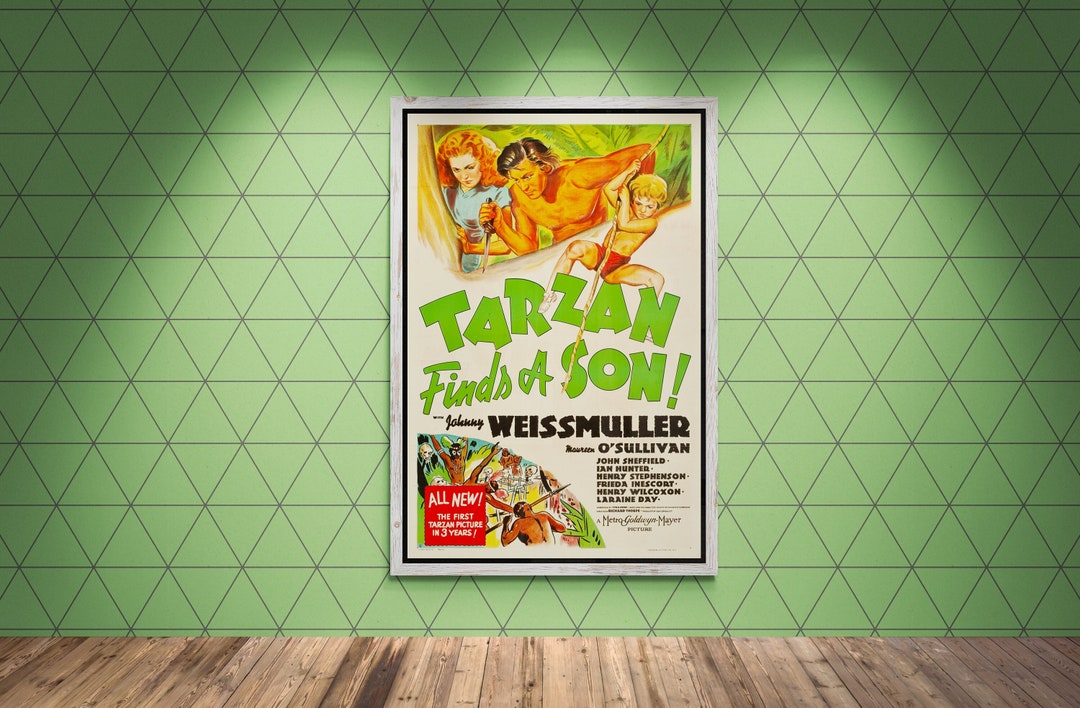 Tarzan Finds a Son Vintage Movie Poster Starring Johnny Weissmuller Classic Jungle Adventure ...
