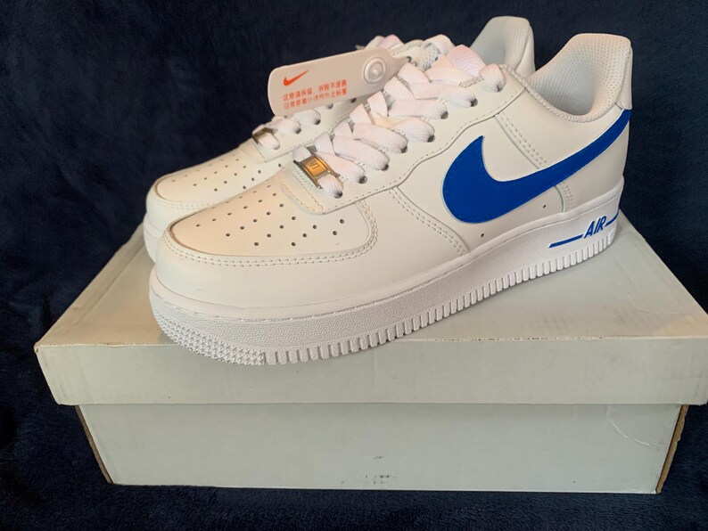 Custom Nike Air Force 1 - Navy Blue Tick - UK Size 6 Hand Painted AF1 ...