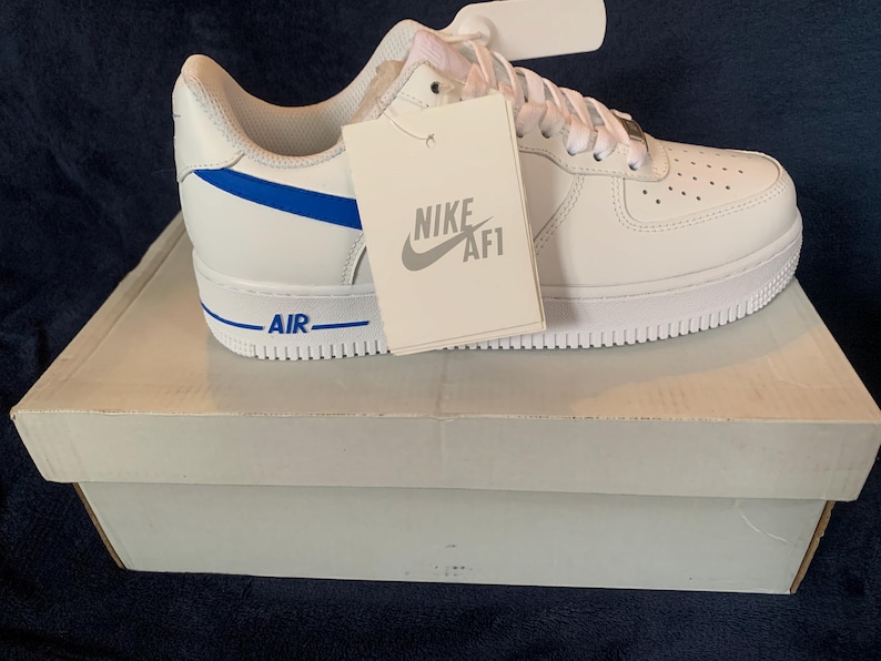 Custom Nike Air Force 1 - Navy Blue Tick - UK Size 6 Hand Painted AF1 ...