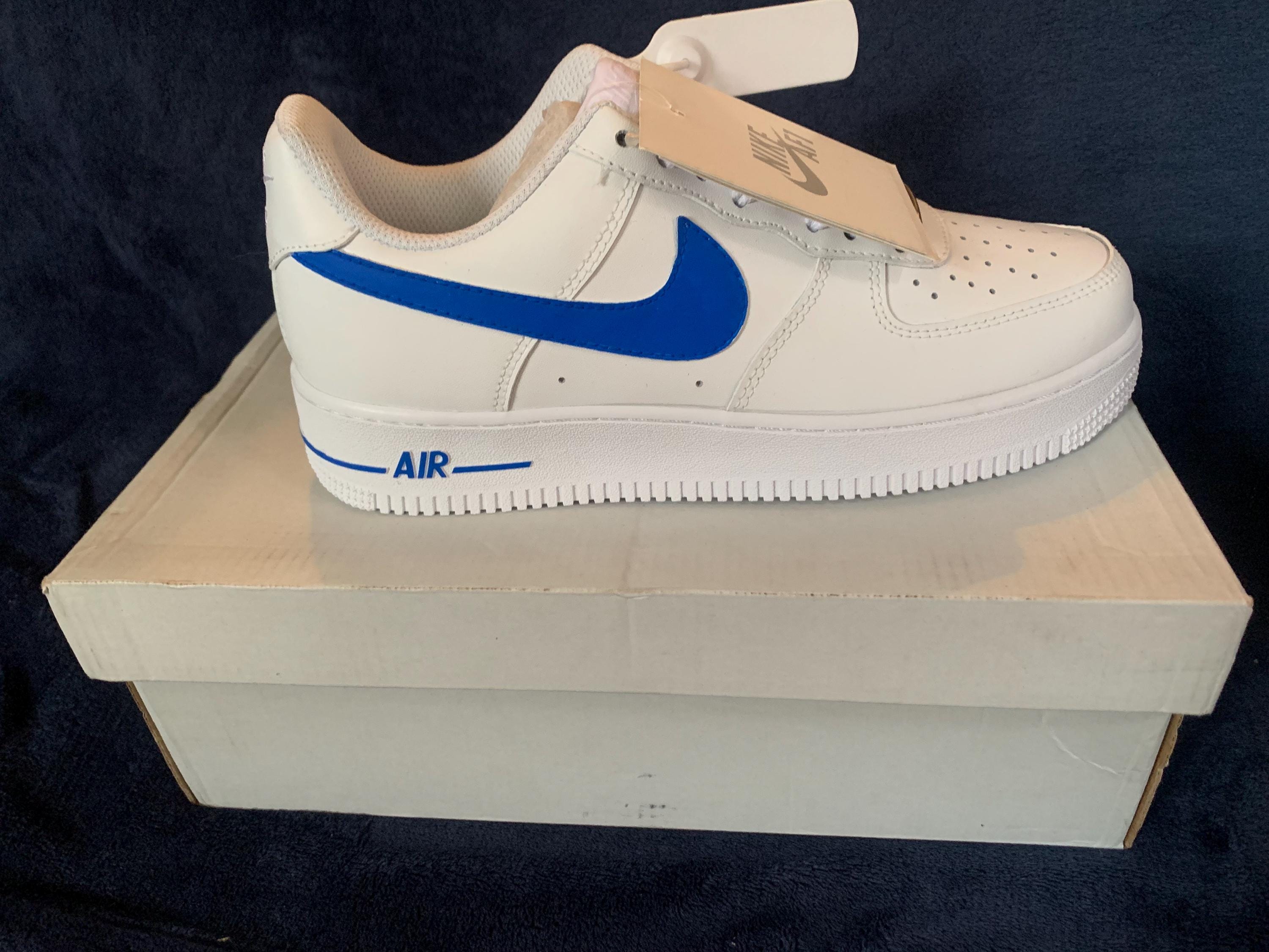 Custom Nike Air Force 1 - Navy Blue Tick - UK Size 6 Hand Painted AF1 ...