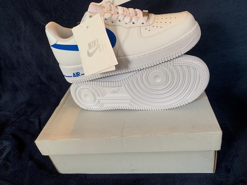 Custom Nike Air Force 1 - Navy Blue Tick - UK Size 6 Hand Painted AF1 ...
