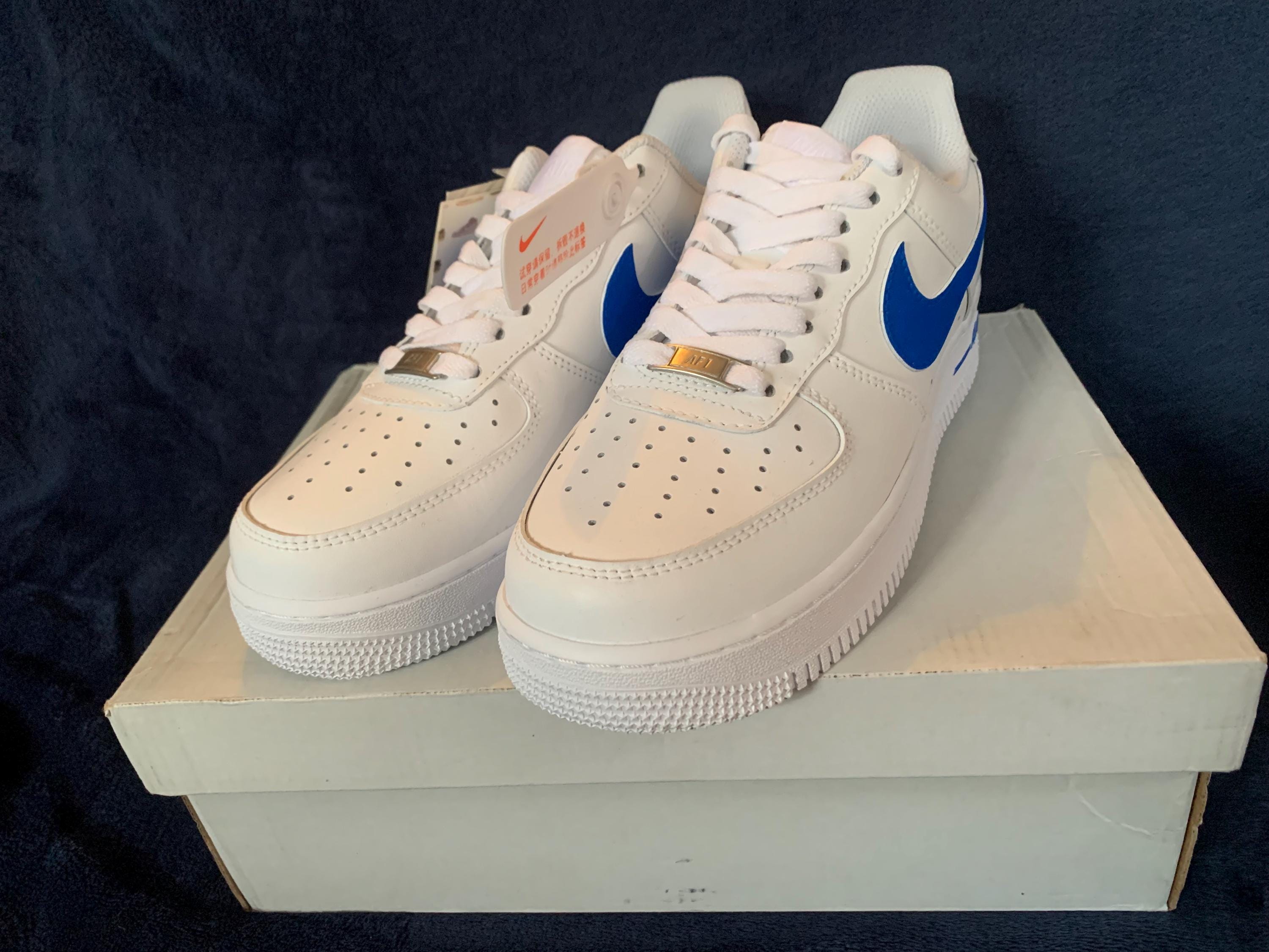 Custom Nike Air Force 1 - Navy Blue Tick - UK Size 6 Hand Painted AF1 ...