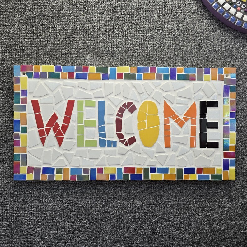 Handmade Mosaic "welcome" Sign, Colorful Front Door Decor | One of a ...