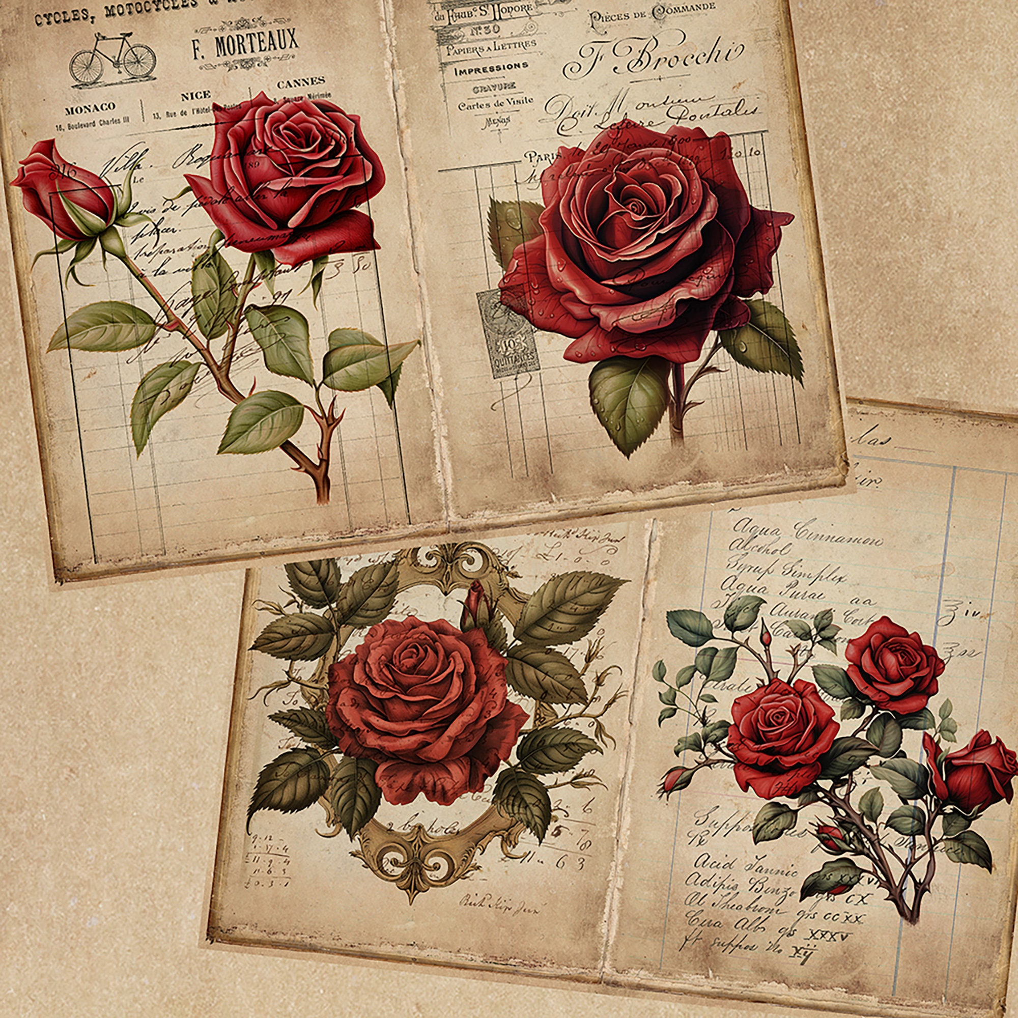 Red Roses Junk Journal Pages, Junk Journal Kit, Printable Journal ...