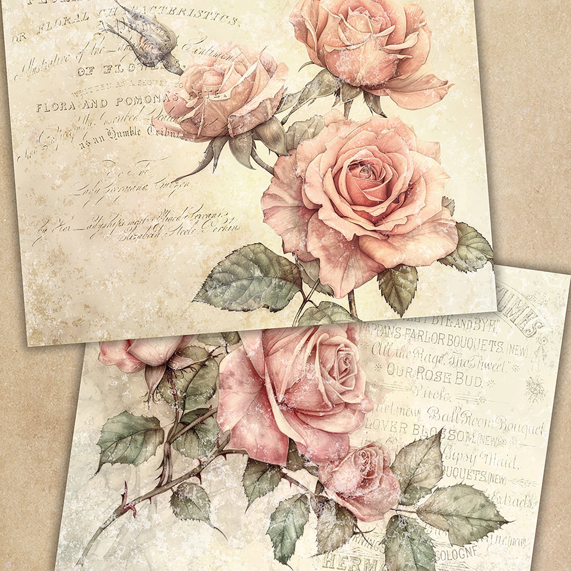 Faded Roses Junk Journal Pages, Printable Journal Kit, Roses, Flowers ...