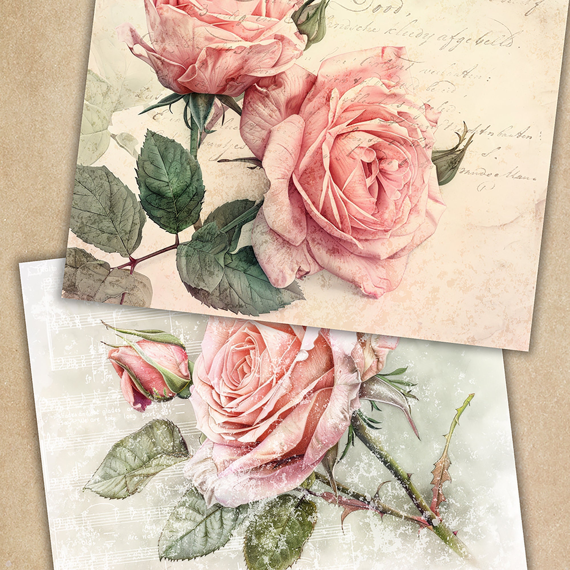Faded Roses Junk Journal Pages, Printable Journal Kit, Roses, Flowers ...