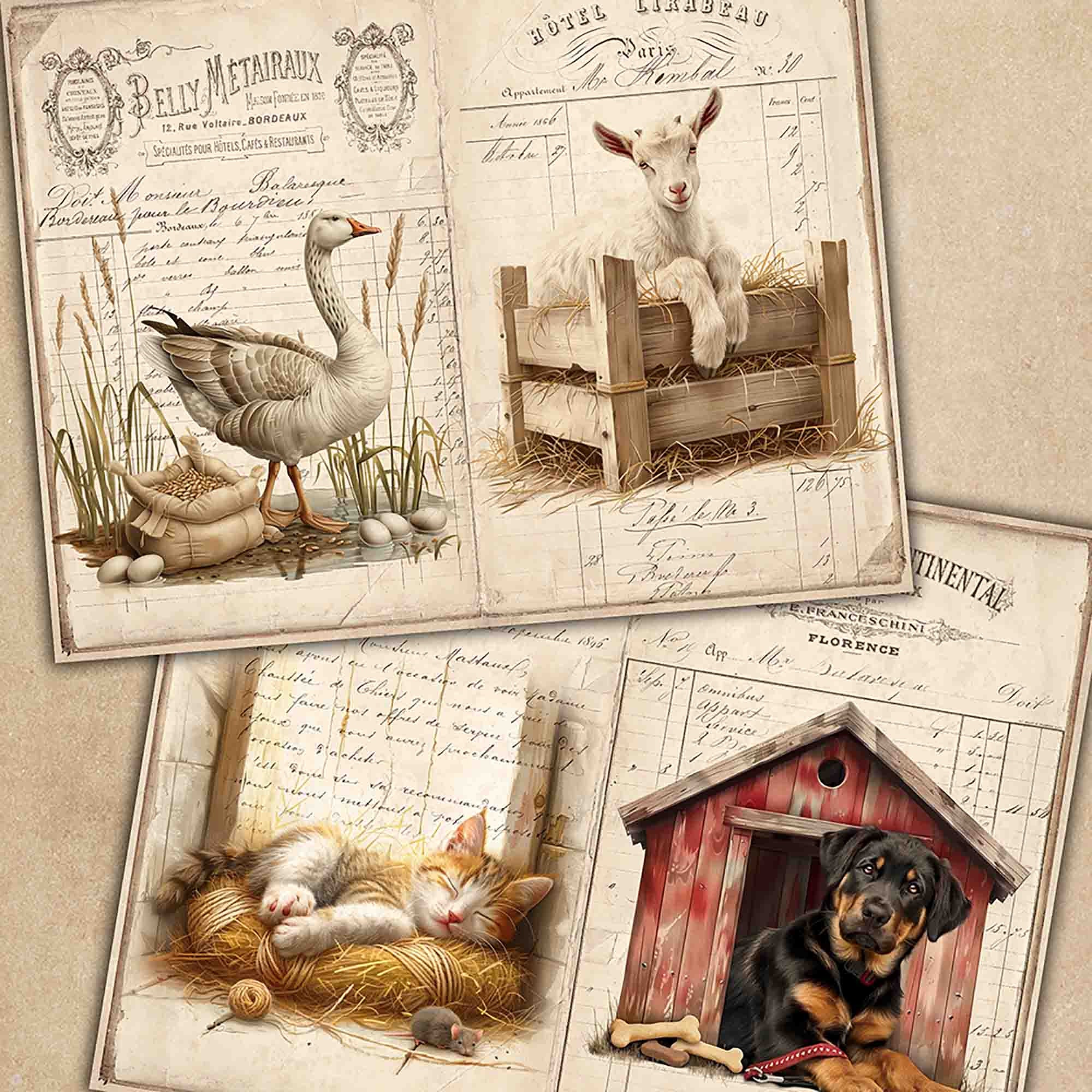 Farmyard Animals Junk Journal Pages, Cottagecore, Printable Journal Kit ...