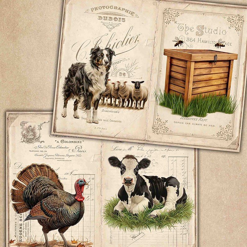 Farmyard Animals Junk Journal Pages, Cottagecore, Printable Journal Kit ...