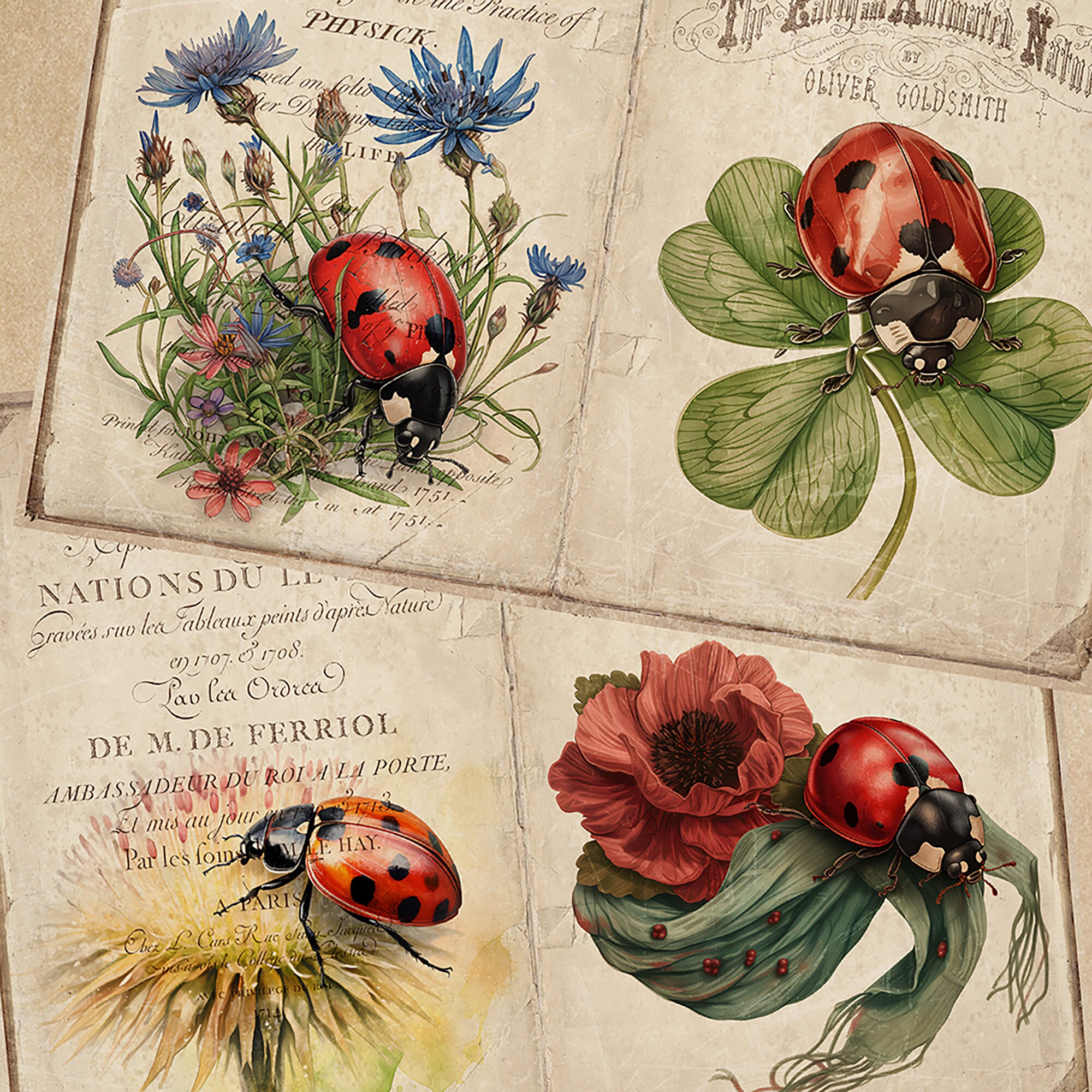 Ladybug Junk Journal Pages, Garden, Printable Journal, Ephemera Digital ...
