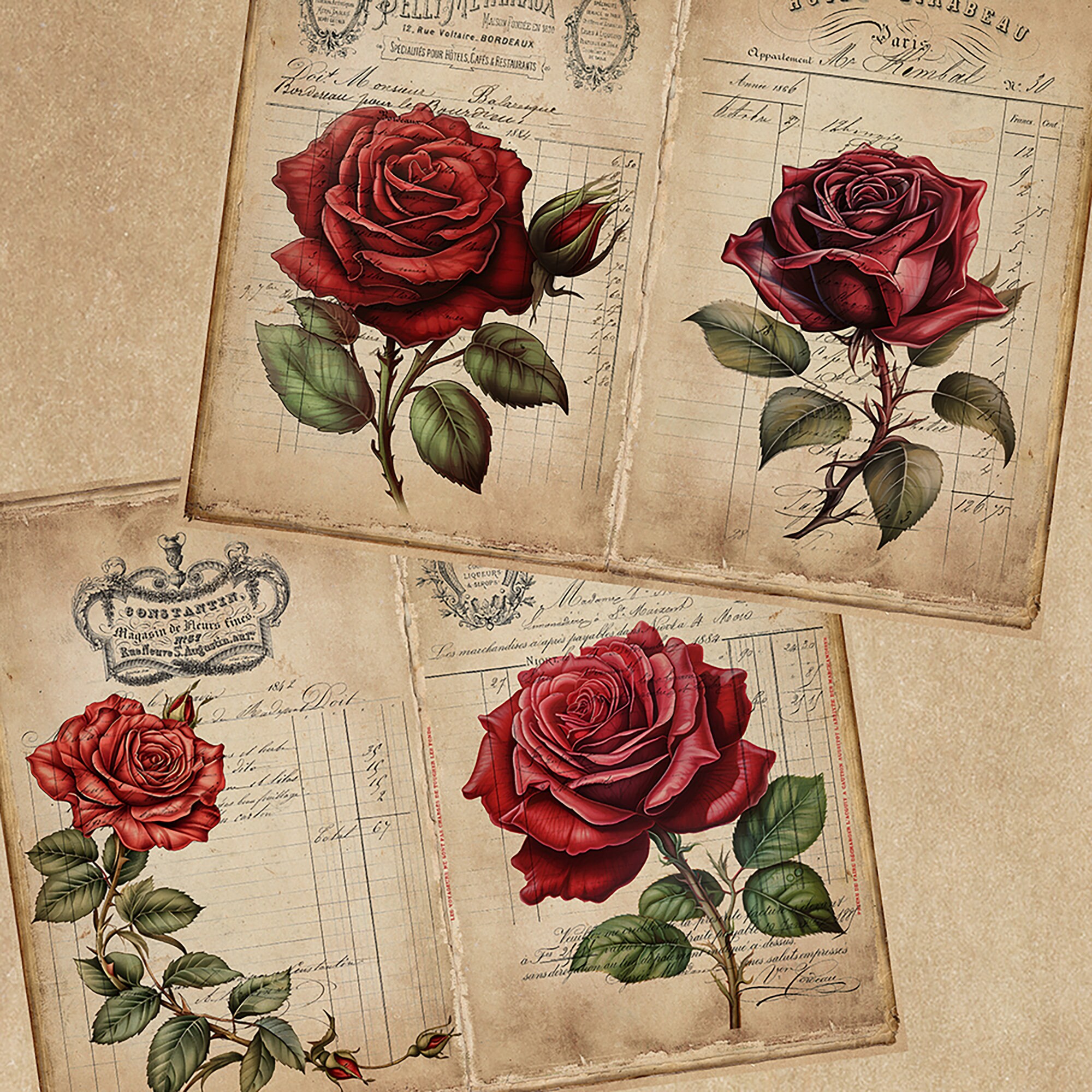 Red Roses Junk Journal Pages, Junk Journal Kit, Printable Journal ...