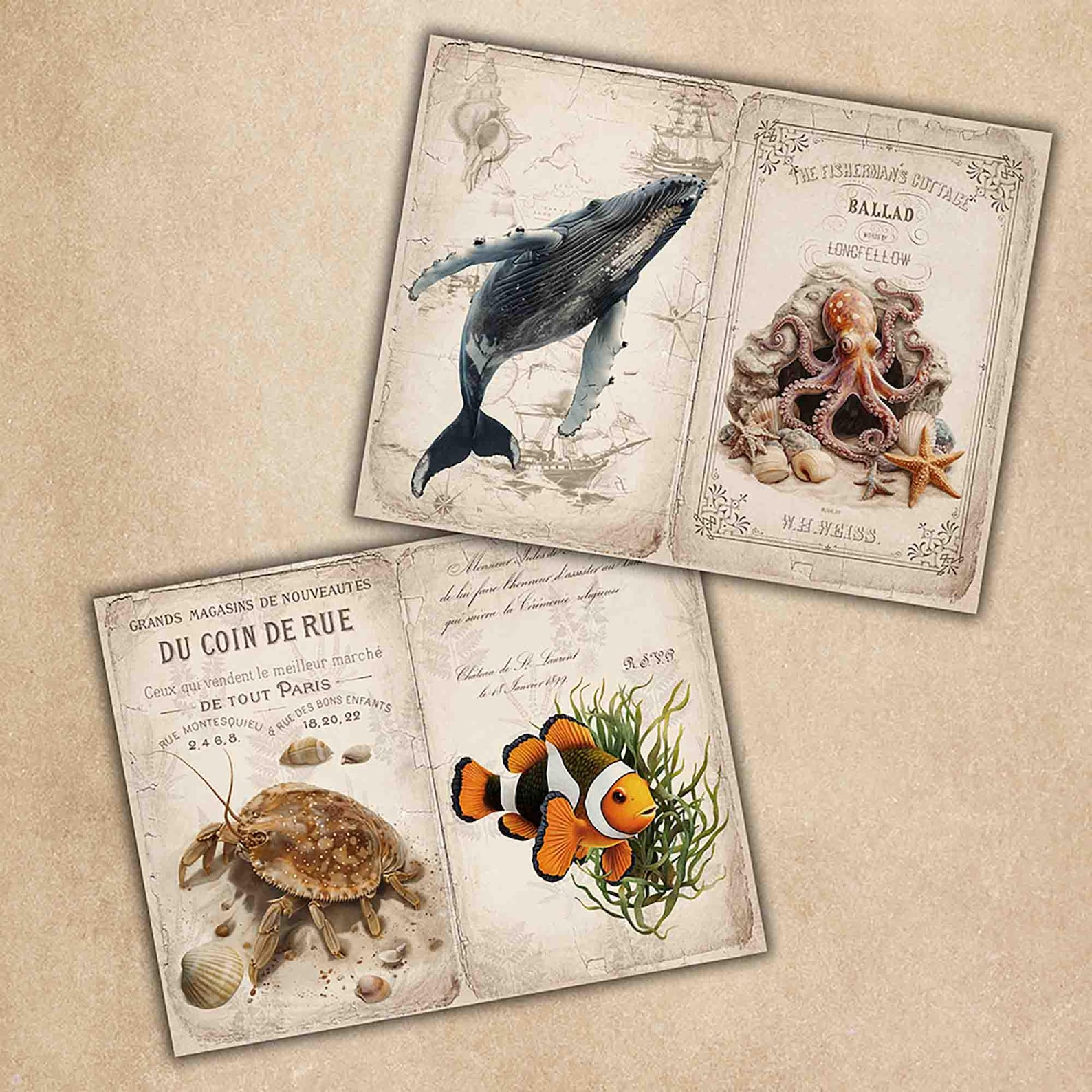 Sea Creatures Junk Journal Pages, Junk Journal Kit Printable, Ocean ...